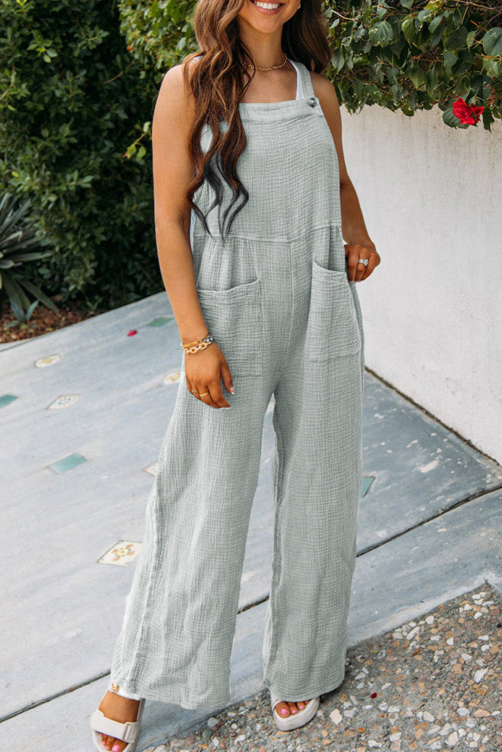 Gray Textured Wide Leg Overall with Pockets – ChristieLeeDesign